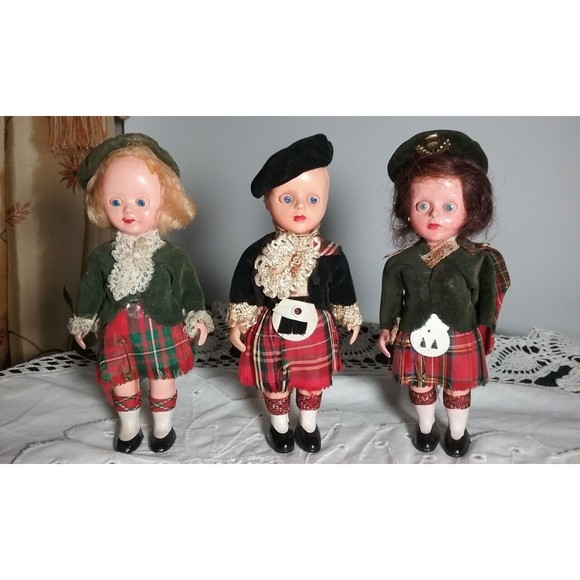 Unbranded | Toys | Vintage Hard Plastic Scottish Dolls In Kilts Sleepy ...